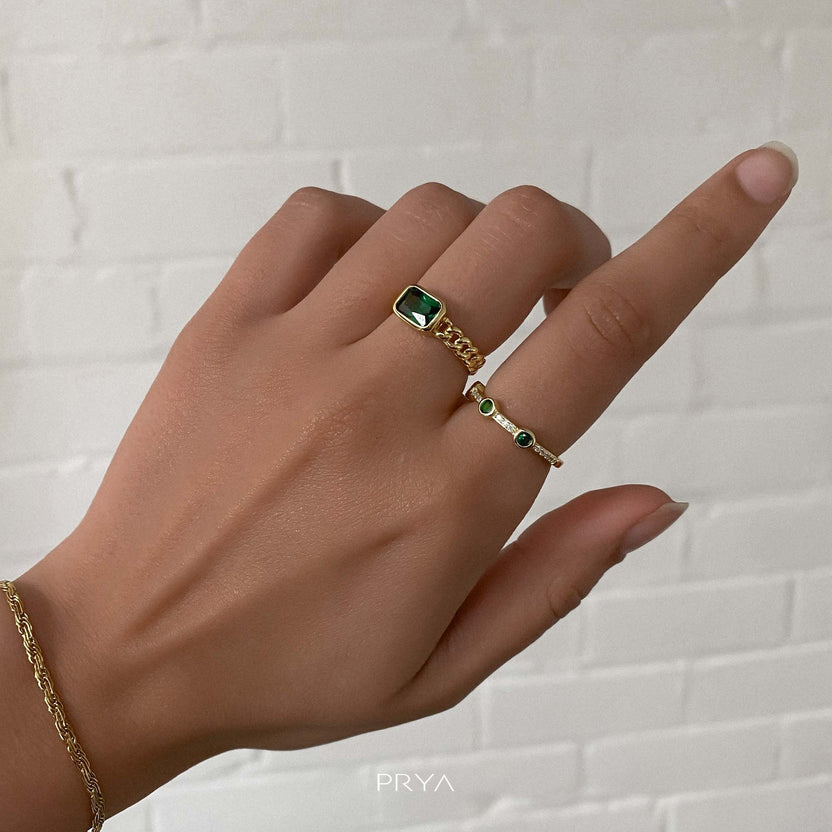 Ellis Emerald Stone Ring | Signet Ring Womens | PRYA Jewellery